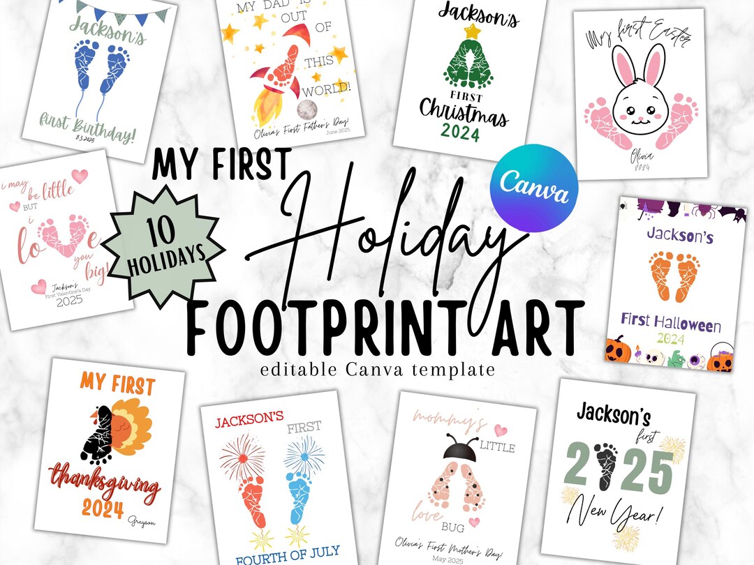 My First Holiday Footprint Art Craft, Baby Footprints Gift, Child Art ...