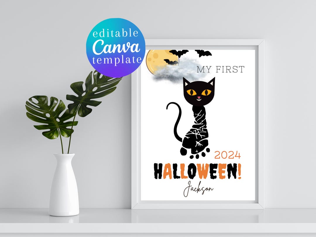 Black Cat Footprint Art: Baby Halloween Fall Crafts (canva Template) - Etsy