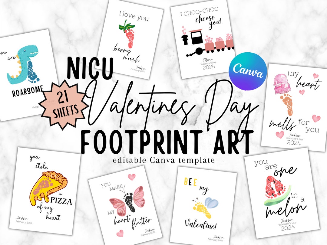NICU Valentines Day Footprints Art Craft, Baby Footprints Gift, Newborn ...