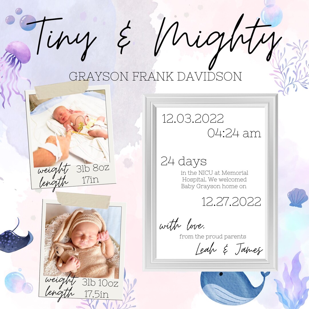 NICU Birth Announcement NICU Journey Editable Template NICU Baby Birth ...