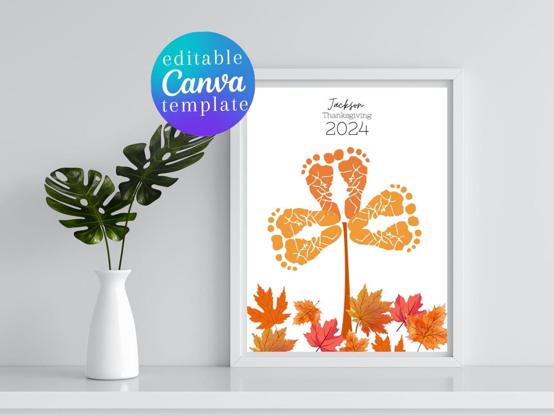 Fall Leaves Footprint Art: Baby Thanksgiving Craft (canva Template) - Etsy