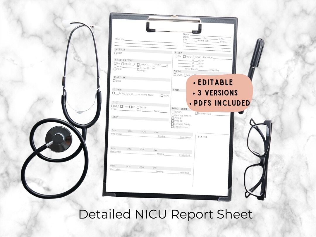 NICU Report Sheet Nursing Detailed Neonatal Nursing - Etsy
