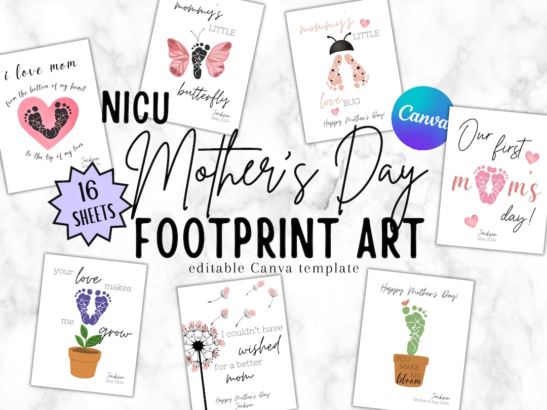 NICU Mother's Day Footprint Art Craft, Nicu Footprint Gift, Child Art ...