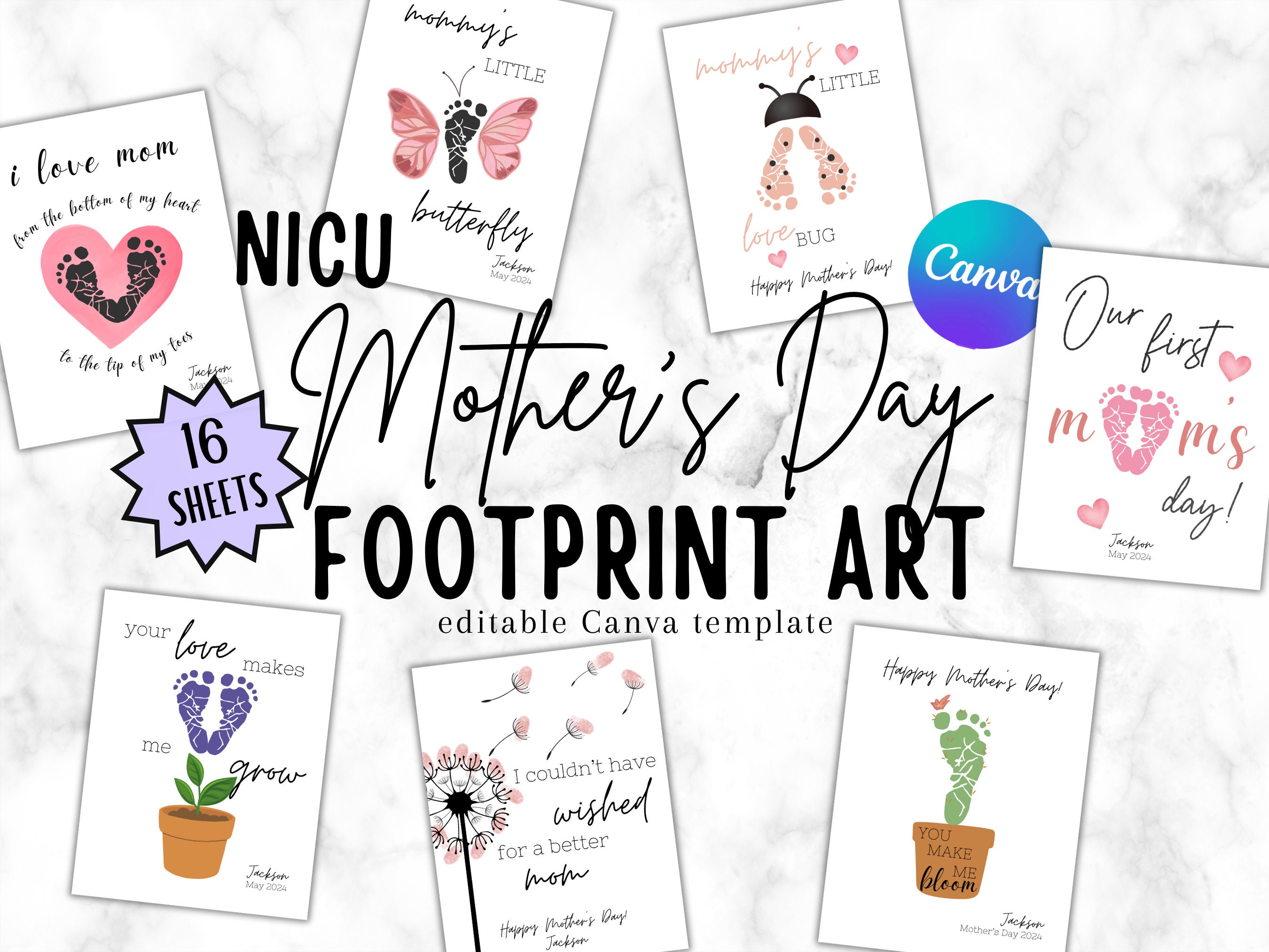 NICU Mother's Day Footprint Art Craft, Nicu Footprint Gift, Child Art ...