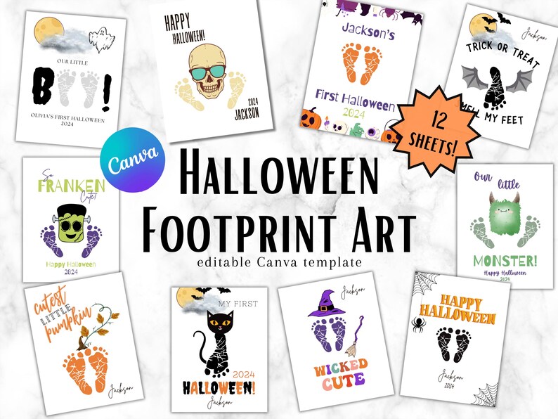 Halloween Footprint Art Craft, Baby Footprints Gift, Child Art, Babys ...