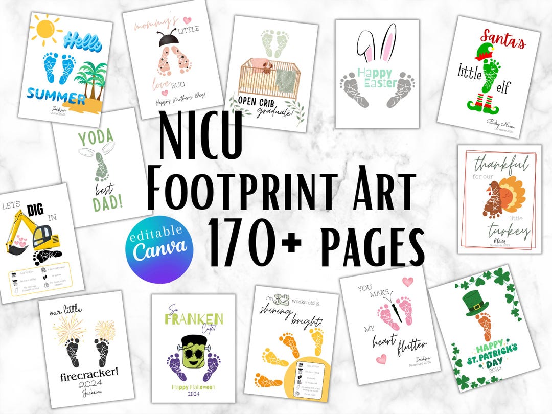 NICU Footprint Crafts Bundle, Neonatal Nurse Nicu Milestones, Child ...