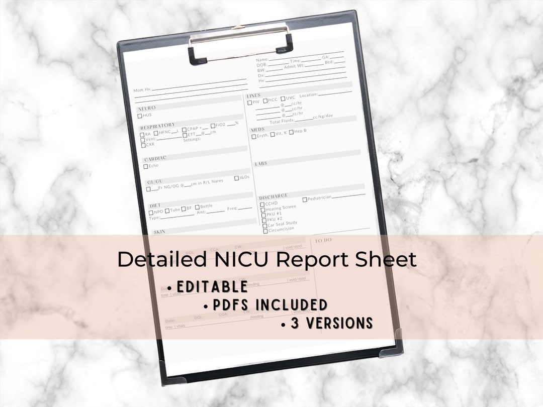 NICU Report Sheet Nursing Detailed, Neonatal, Nursing Brain, Baby Nurse ...