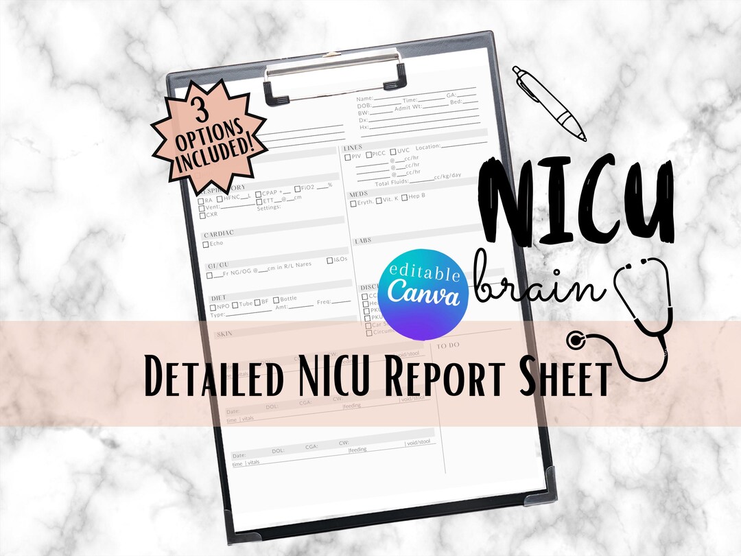 NICU Report Sheet Nursing Detailed, Neonatal, Nursing Brain, Baby Nurse ...