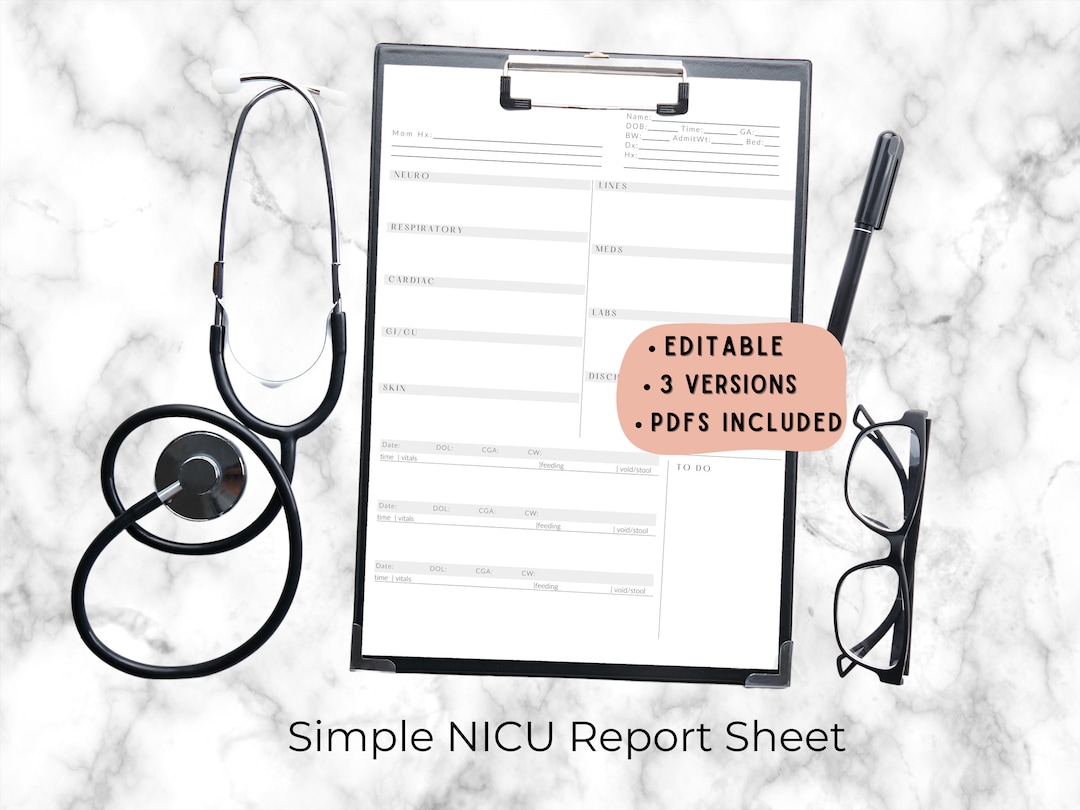 NICU Report Sheet Simple Layout Neonatal Nursing Brain - Etsy