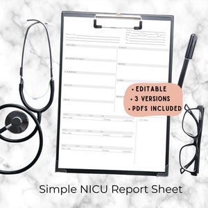 NICU Report Sheet | Simple Layout | Neonatal, Nursing Brain, Editable ...