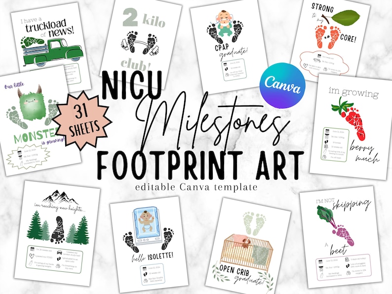 NICU Milestones Footprint Crafts, NICU Babys Milestones Footprints Art ...