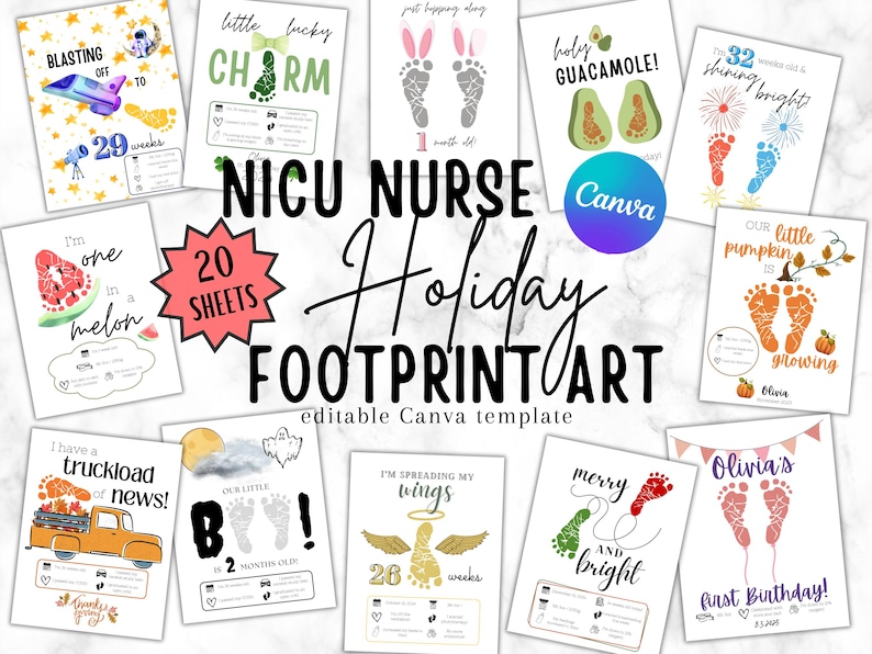 NICU Baby's First Holiday Footprint Art: Editable Canva Template ...