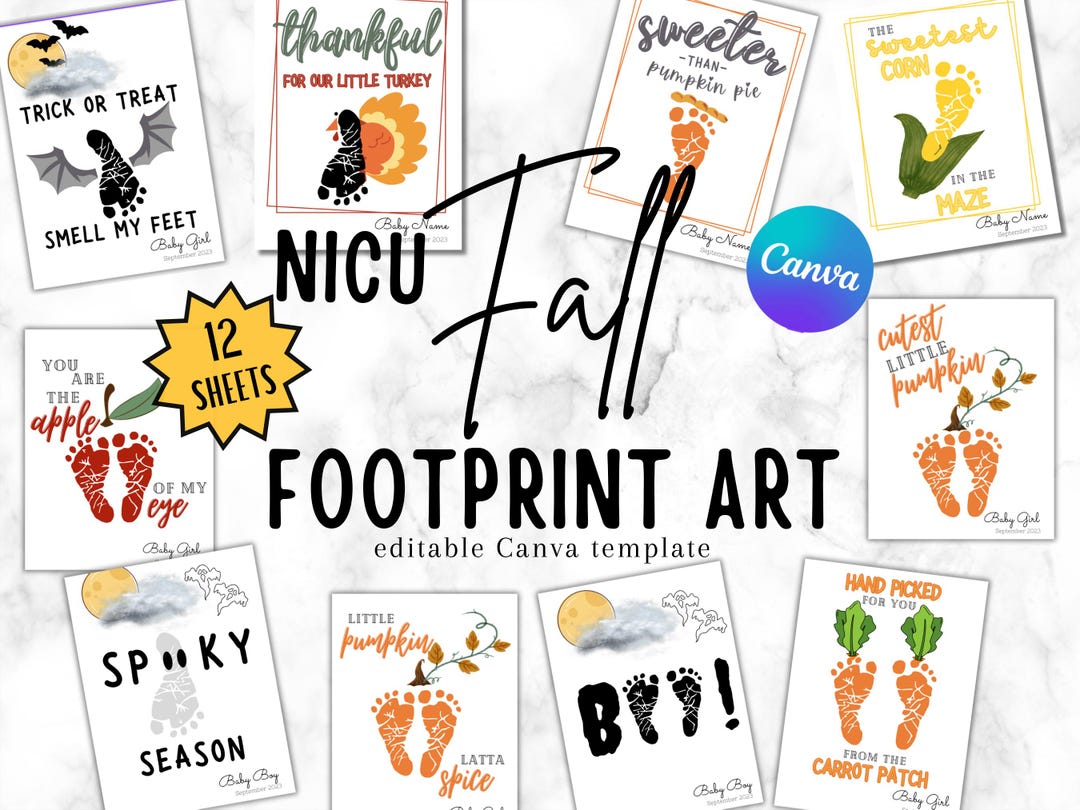 NICU Fall Footprint Art Craft, Premie Footprints Gift, Child Art, Babys ...