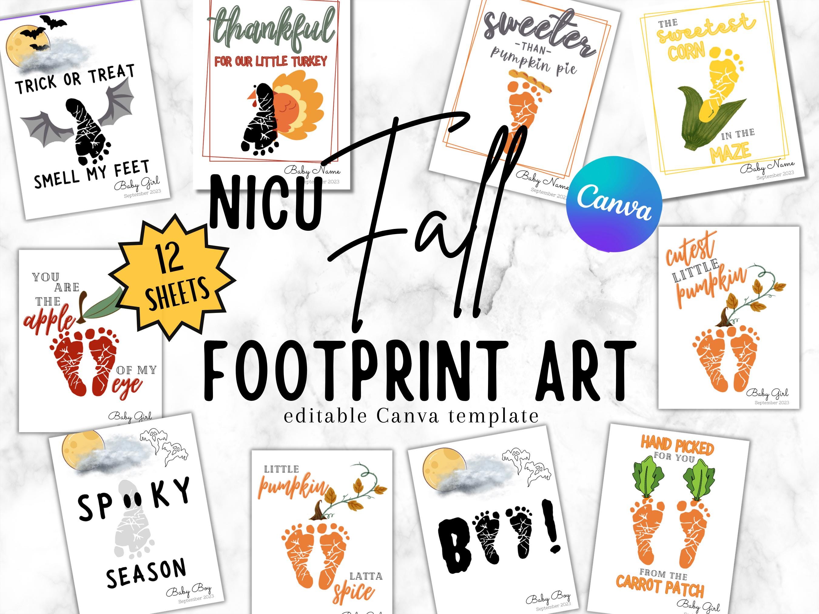 NICU Fall Footprint Art Craft, Premie Footprints Gift, Child Art, Babys ...