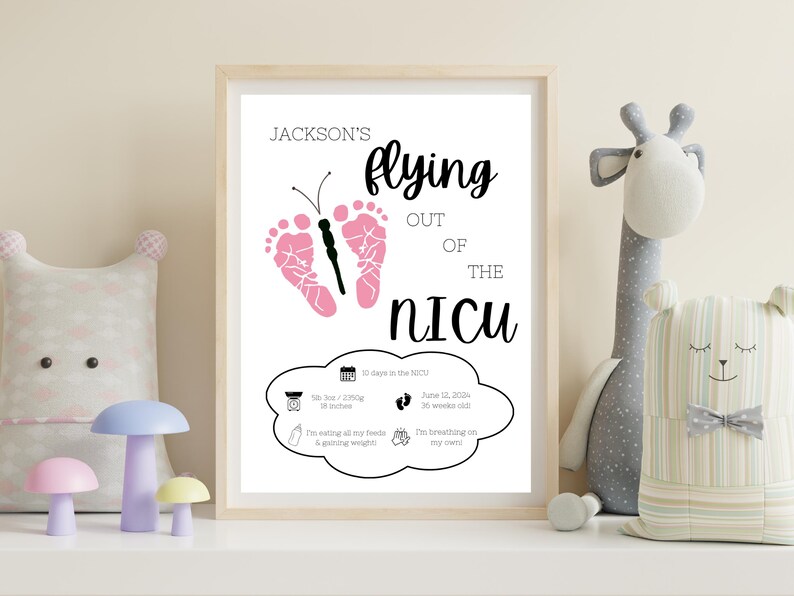 NICU Preemie Footprint Art Craft, Premature Babys Milestones Footprint Art, NICU Milestone ...