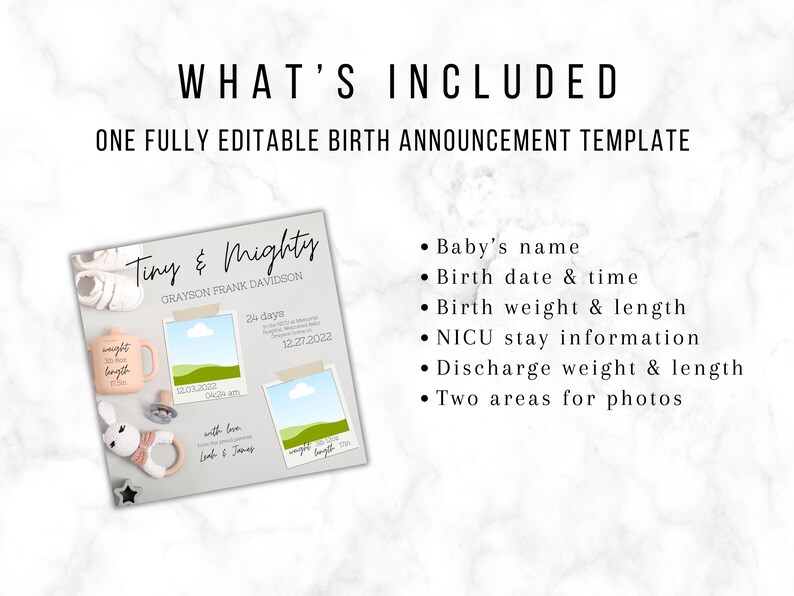 NICU Baby Birth Announcement NICU Baby Journey Editable Template ...