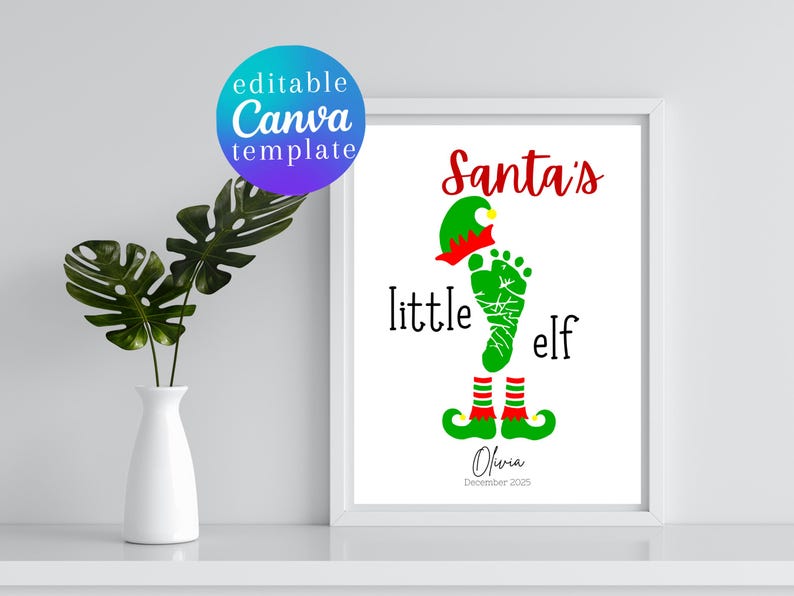 Santas Little Elf Footprint Art: Baby Christmas Craft (canva Template ...