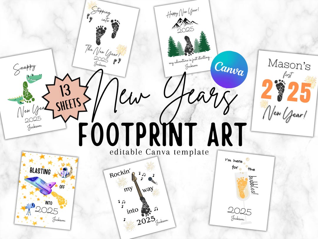 Daycare New Year Footprints Craft, Child Art Footprints Gift, Babys ...