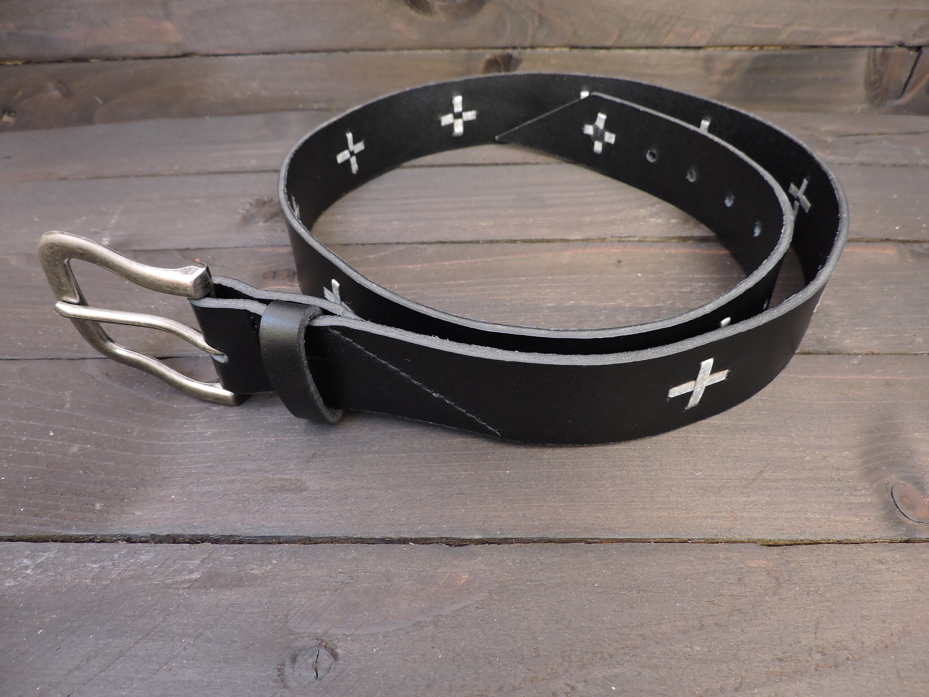 Black Belt with Integrated Crosses Cross Cuts Wide Leather | Etsy