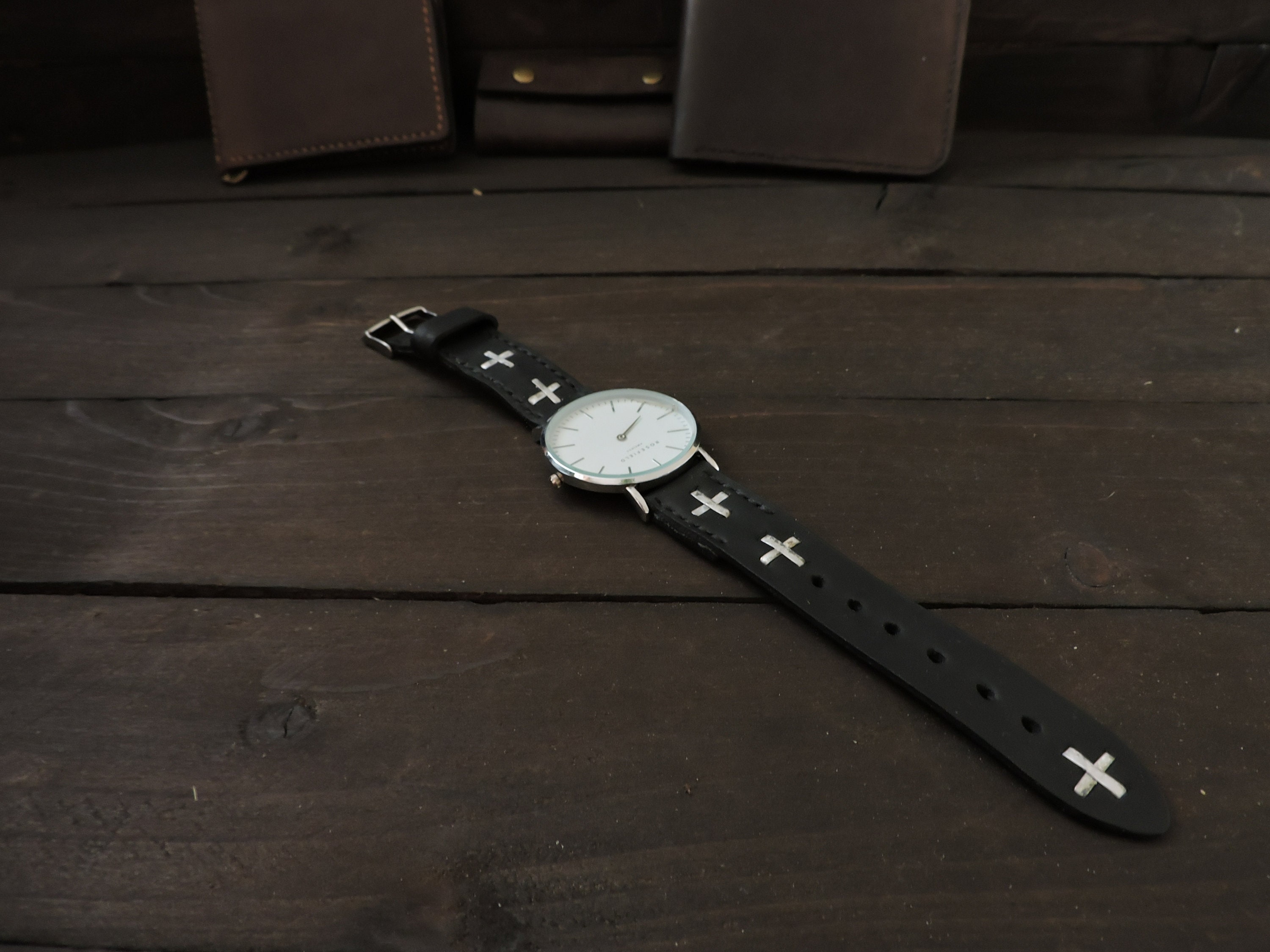 Leather Watch Strap with Integrated Crosses Cross Watch Band | Etsy
