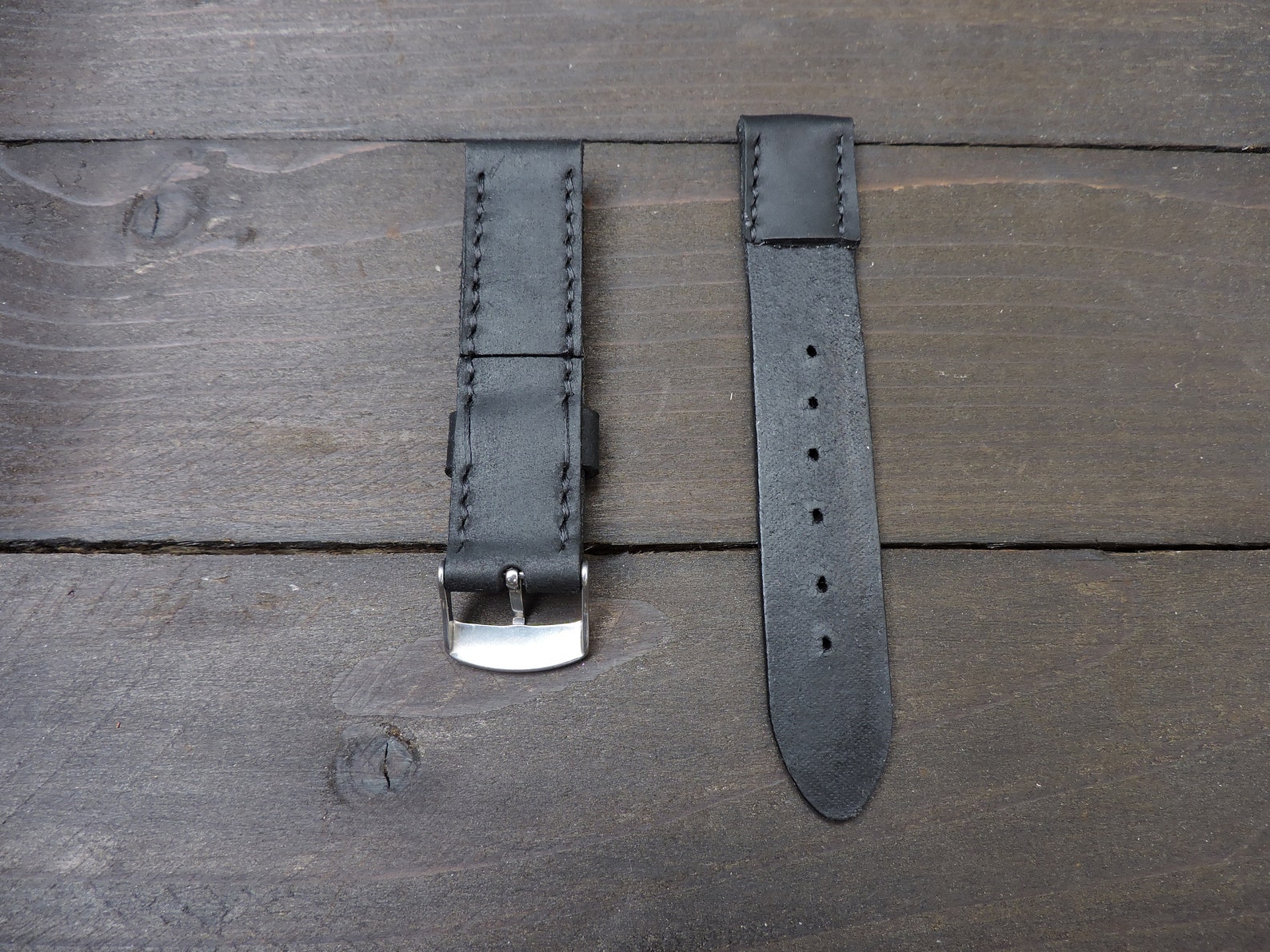 Mens Leather Watch Strap Vintage Watch Band Custom Black | Etsy