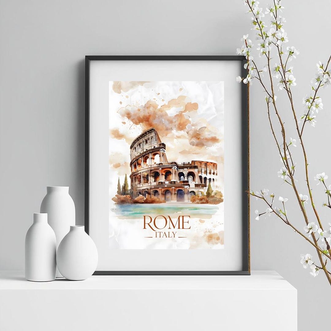 Rome Italy Colosseum Digital Art Poster - Watercolor Design | Instant ...