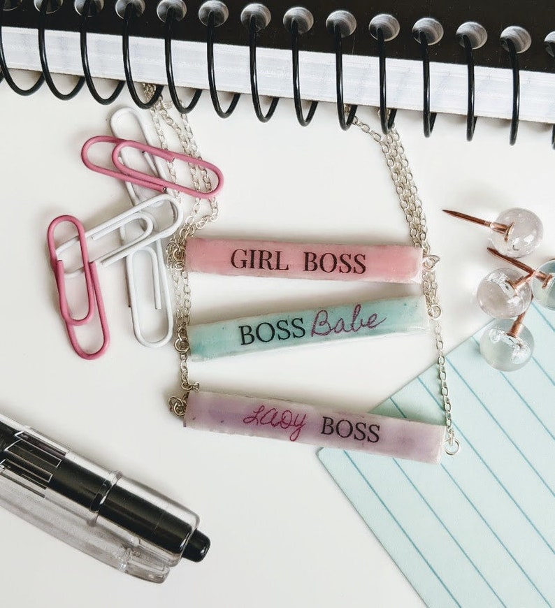Girl Boss Lady Boss Babe Personalized Porcelain Bar Necklace - Etsy