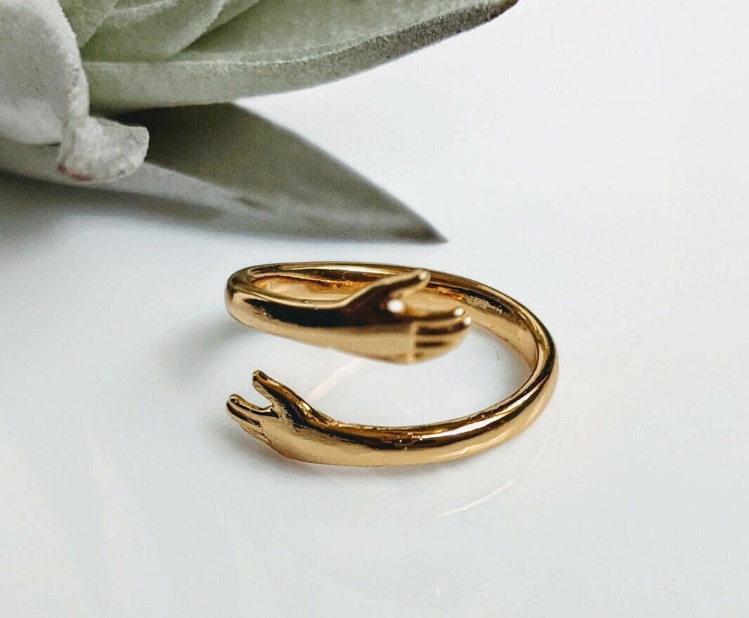 Gold Hug Ring Hugging Hands Adjustable Stackable Costume Jewelry Rings ...