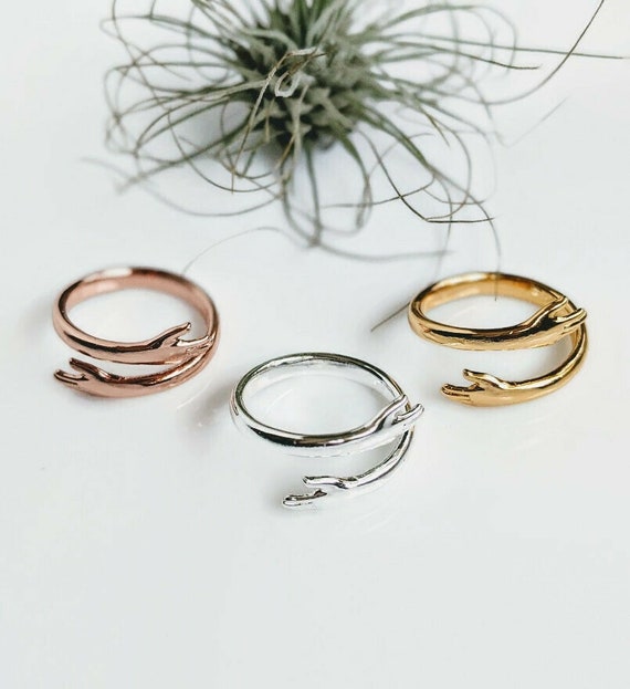 Friendship Ring Adjustable Hug Rings in Gold Silver and Rose Gold Set of 3 Etsy