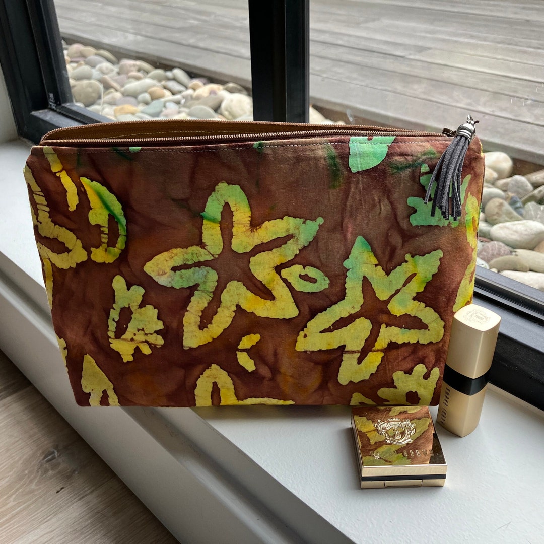 Starfish Makeup Bag Batik Cotton. One of a Kind Hidden Zipper Tabs. - Etsy