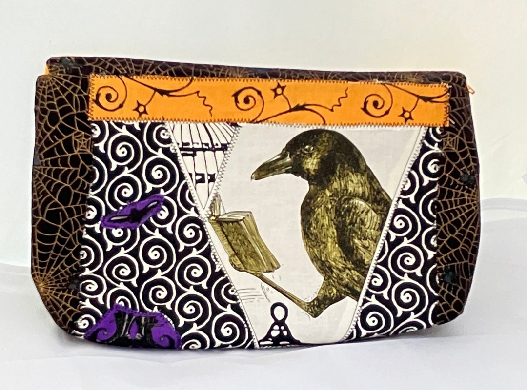 Artfully Composed Makeup Bag. Goth Raven Applique. Quilt Shop Cotton ...