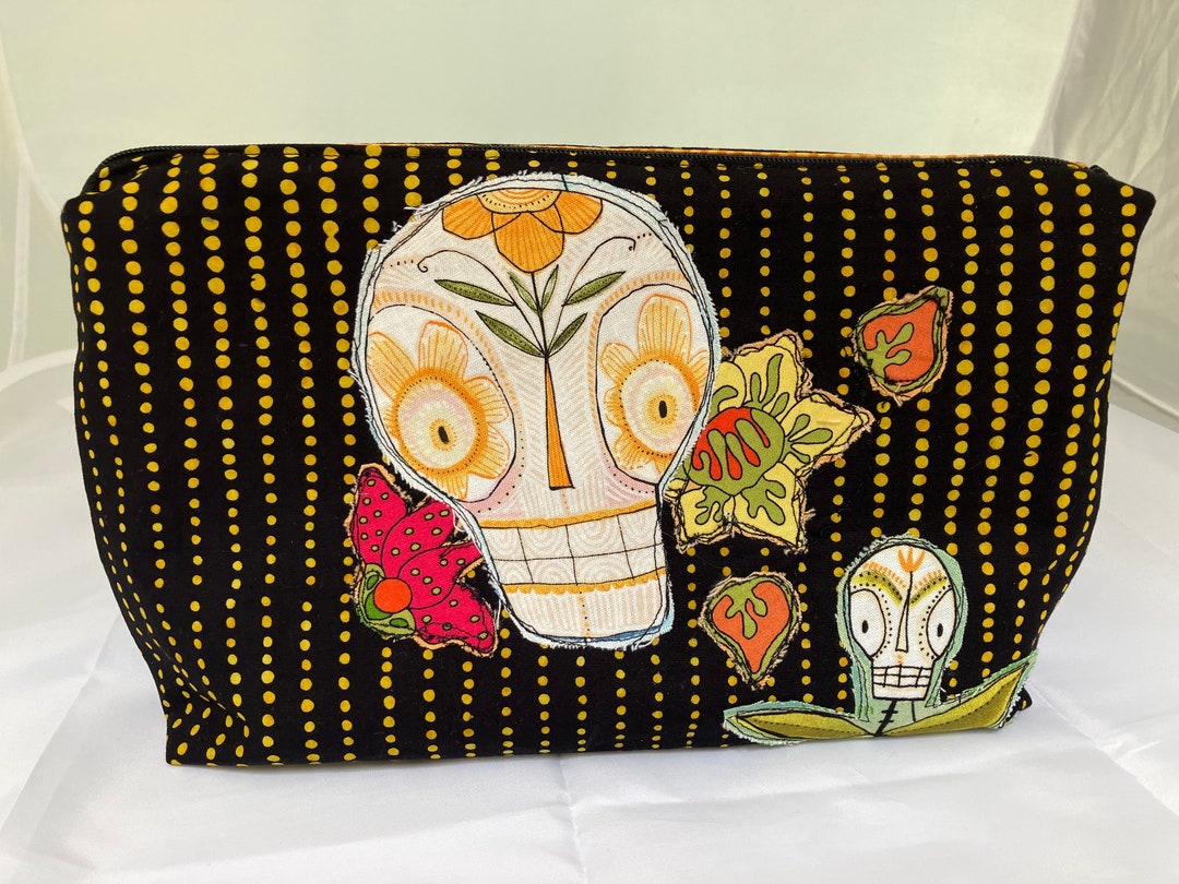 Goth Skull Applique Makeup Bag With Charm. One of a Kind Art Piece. - Etsy
