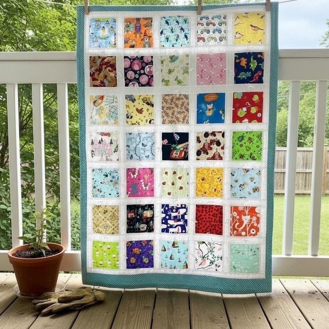 Handmade I Spy Patchwork Quilt Throw 36x54 Whimsical Blanket ...