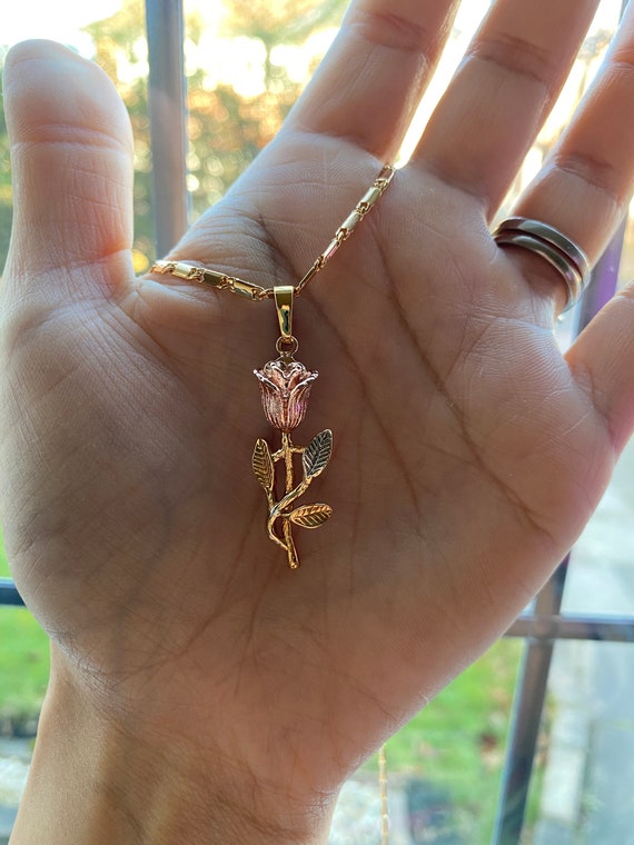 Rose Pendant Necklace Gold Rose Gold Silver 18K Gold | Etsy