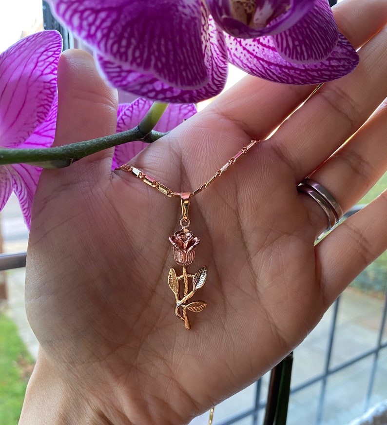 Rose Pendant Necklace Gold Rose Gold Silver 18K Gold | Etsy