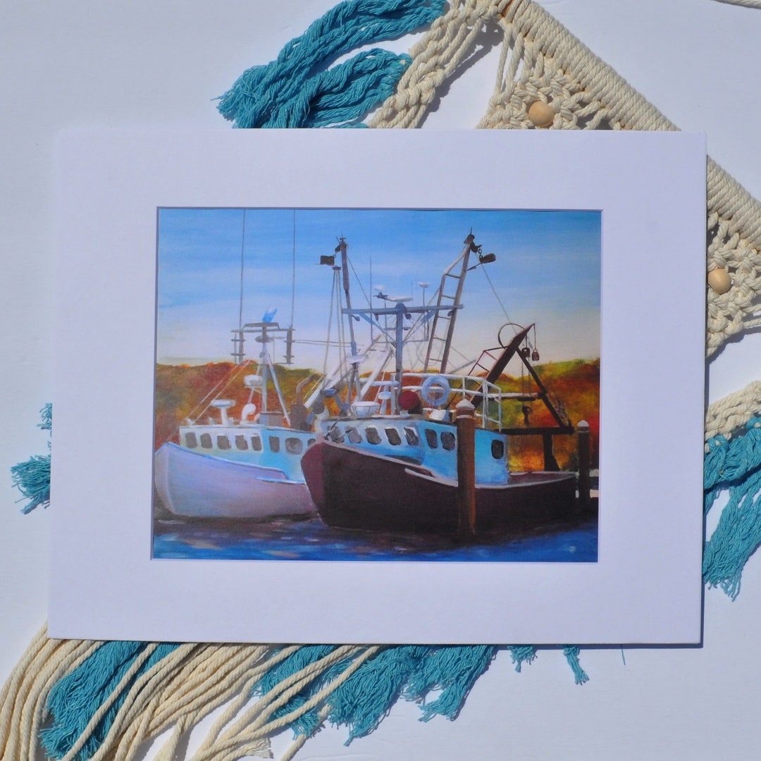 Cape Cod Matted Art Print, "dockside, Saquatucket Harbor" Painting by a ...