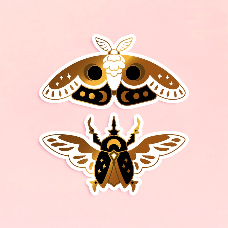 Moth and Beetle Eerie Fall Critters Gold Vinyl Cut Sticker - Etsy