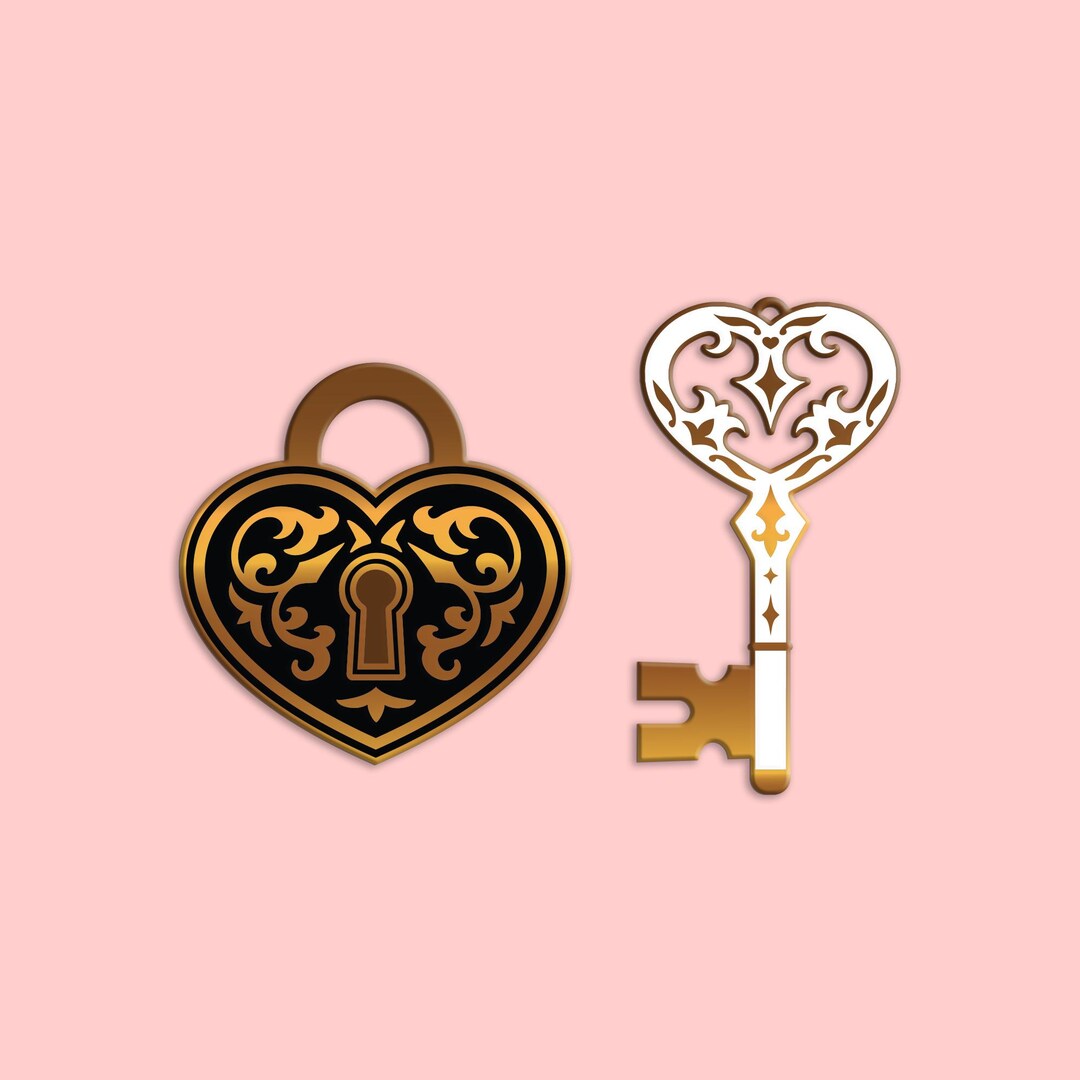 Lock and Key - Gold Enamel Pins - Etsy