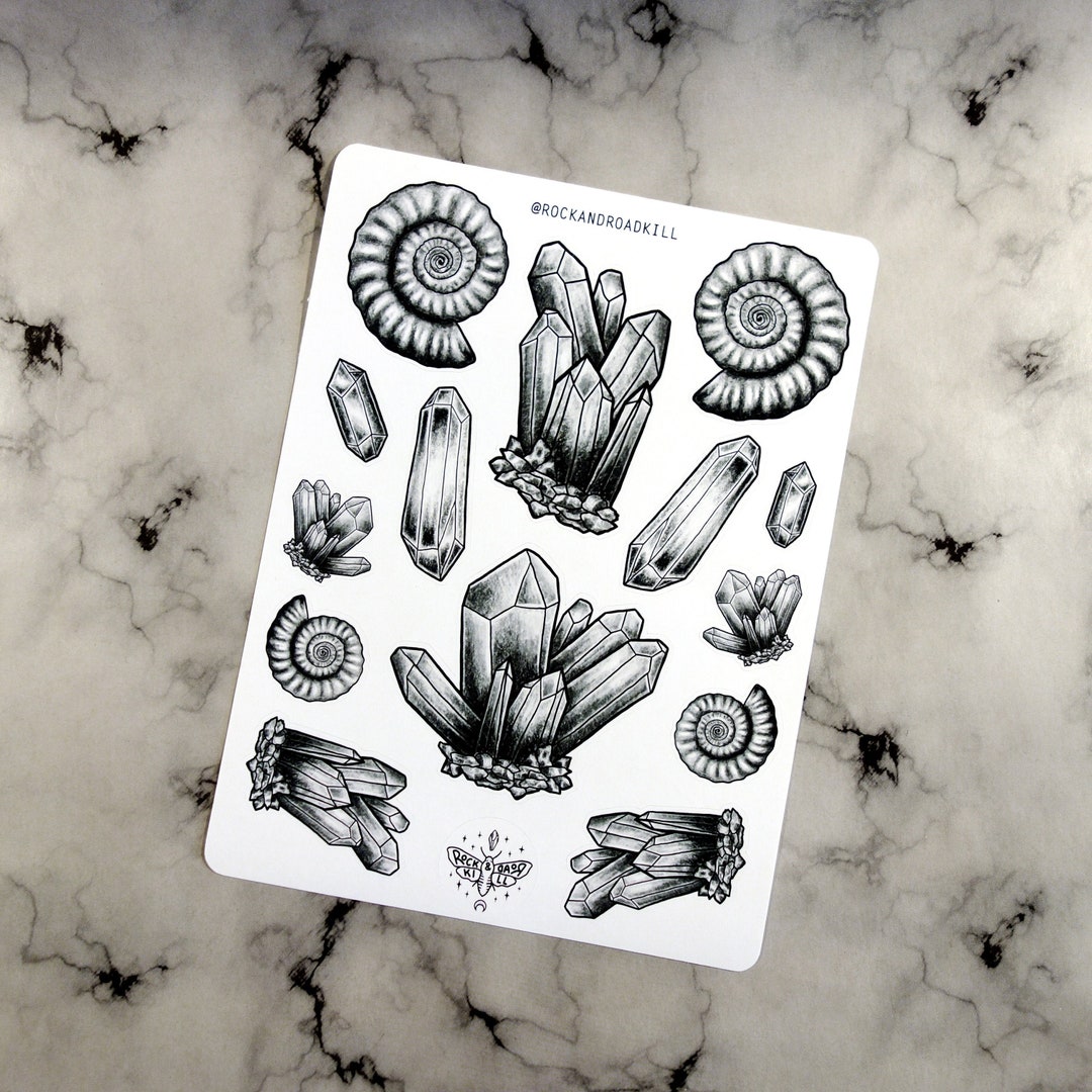 Sticker Sheet "turn to Stone" - Crystal, Ammonite, Fossils, Rock ...