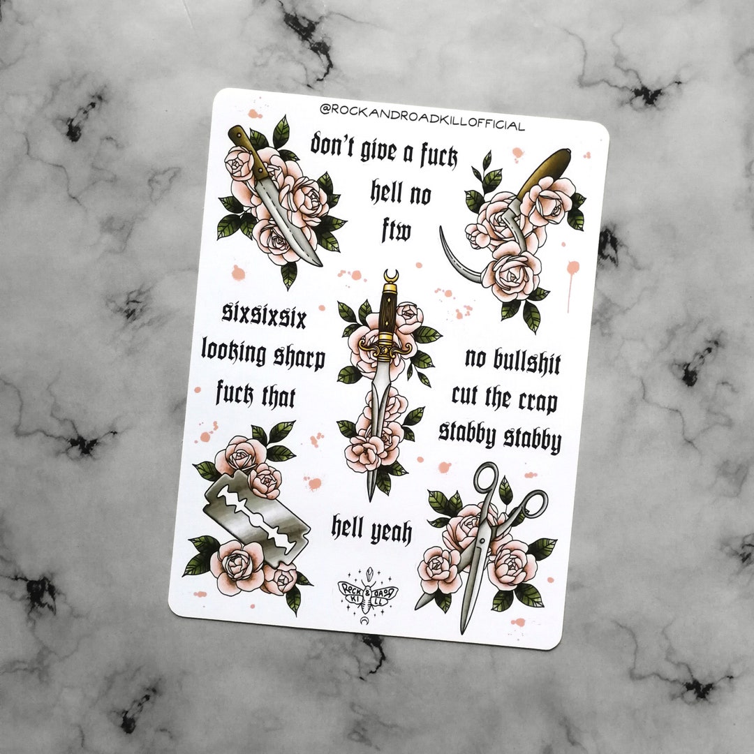 Sticker Sheet "dolly Dagger" - Peonies, Swear Words, Goth, Knife ...