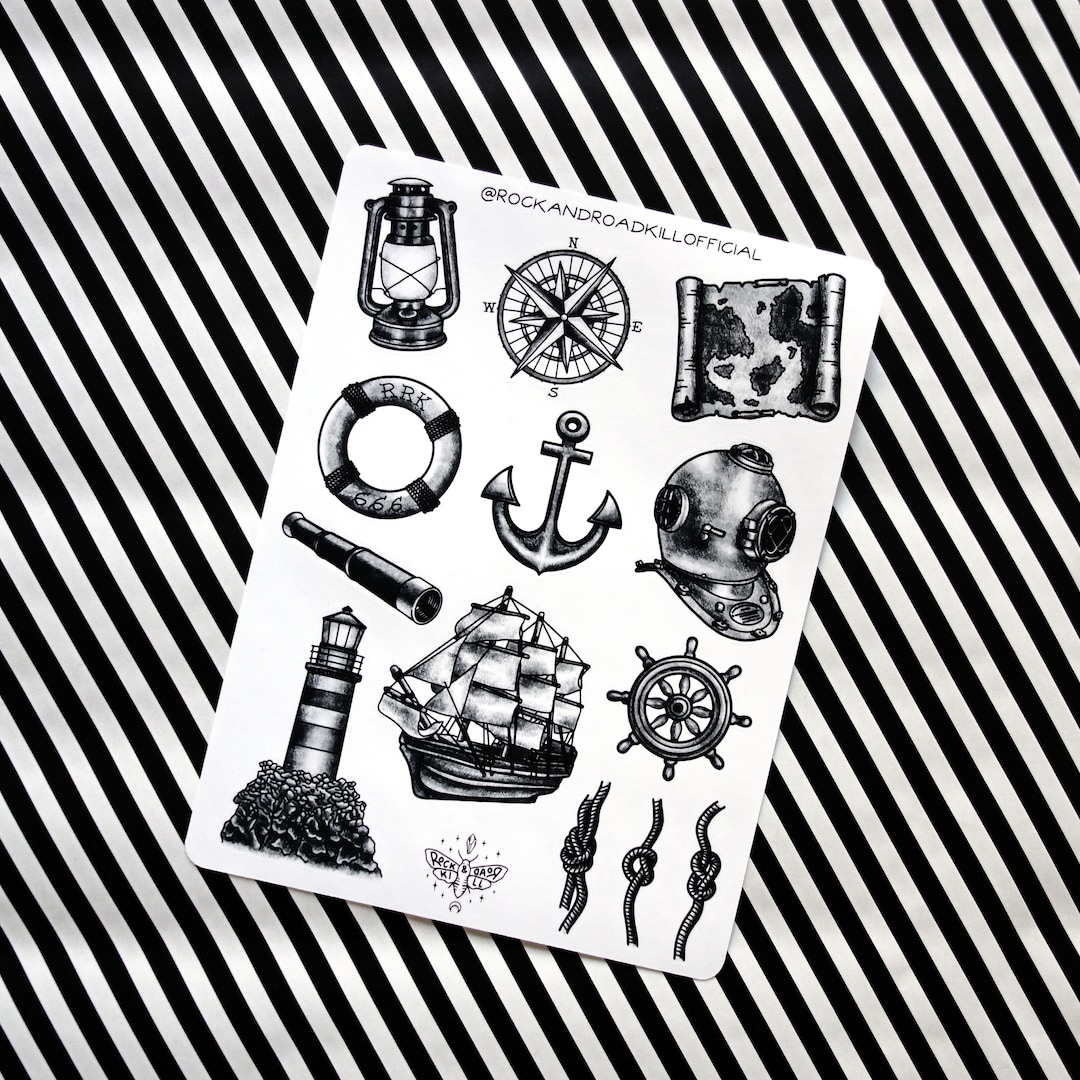 Sticker Sheet sailing Ships Marine, Maritime, Ship, Anchor, Lighthouse ...