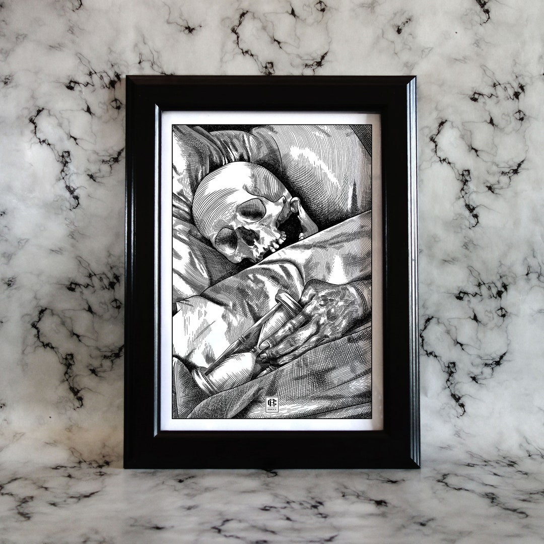 Art Print A4 a Memorial Death, Skull, Hourglass, Time, Linework, Occult ...