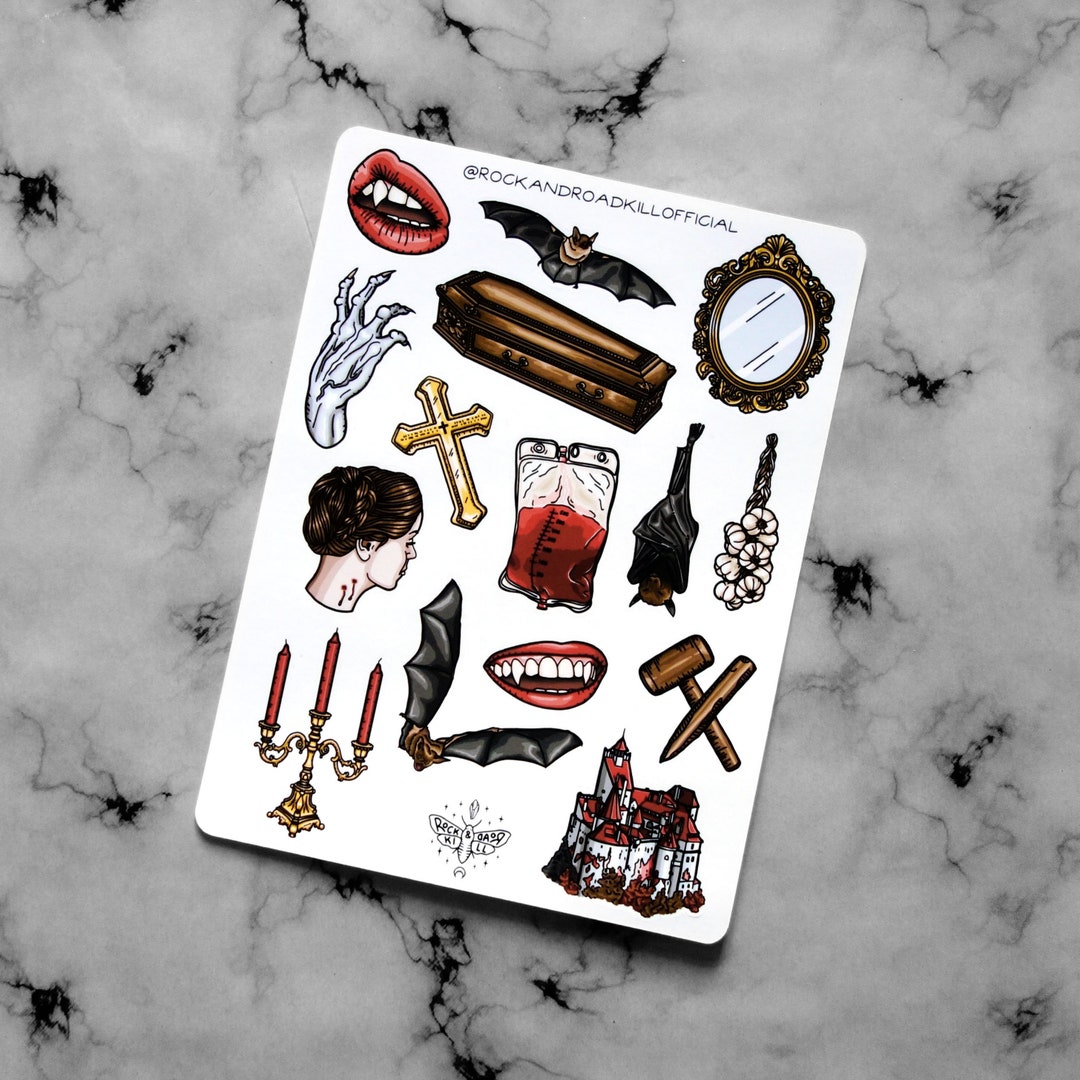 Sticker Sheet drain the Blood Vampire, Dracula, Garlic, Bran Castle ...