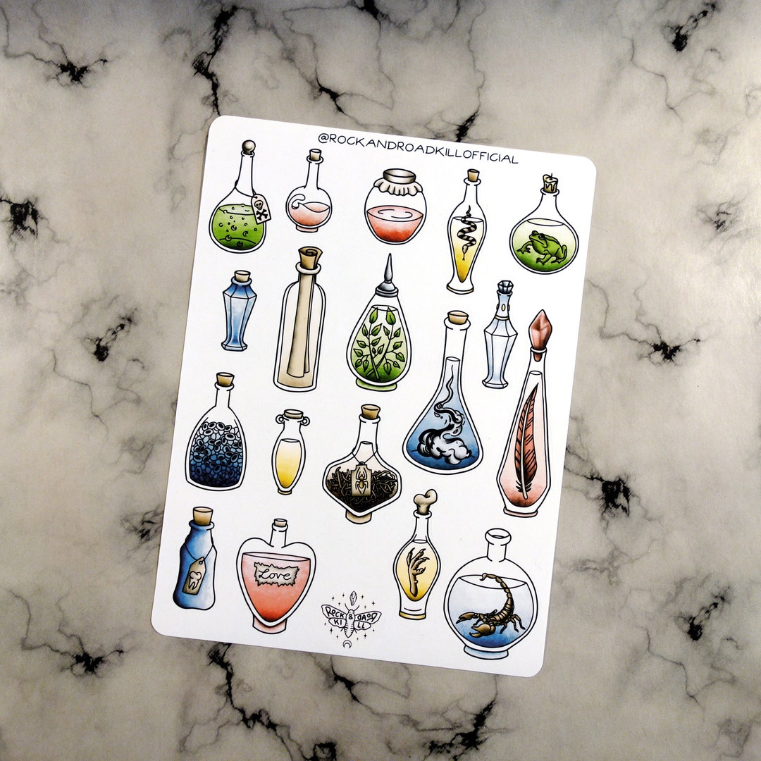 Stickerbogen Poison Hexe, Gift, Zutaten, Flacon, Phiole, Skorpion ...