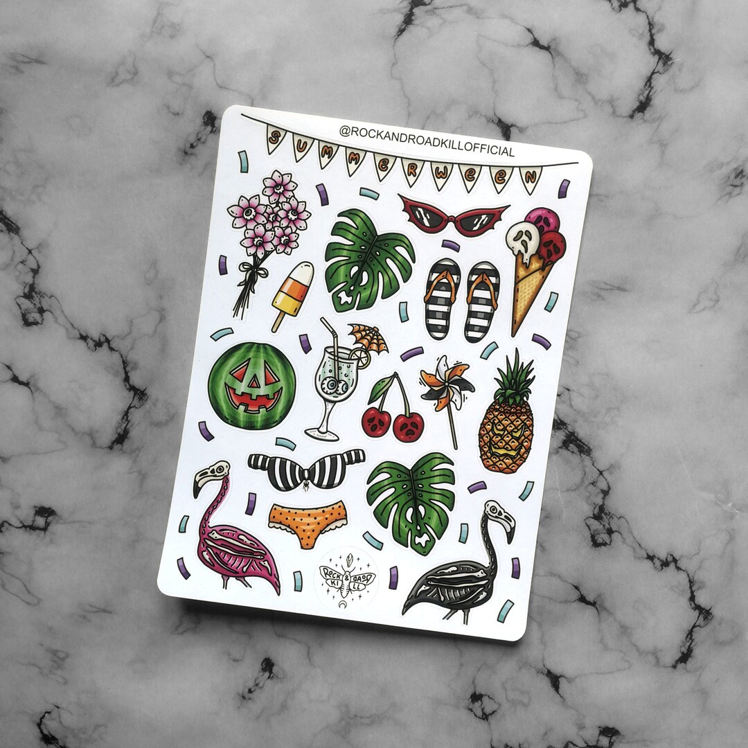 Sticker Sheet Summerween Vacation, Summer, Sun, Holidays, Summer ...