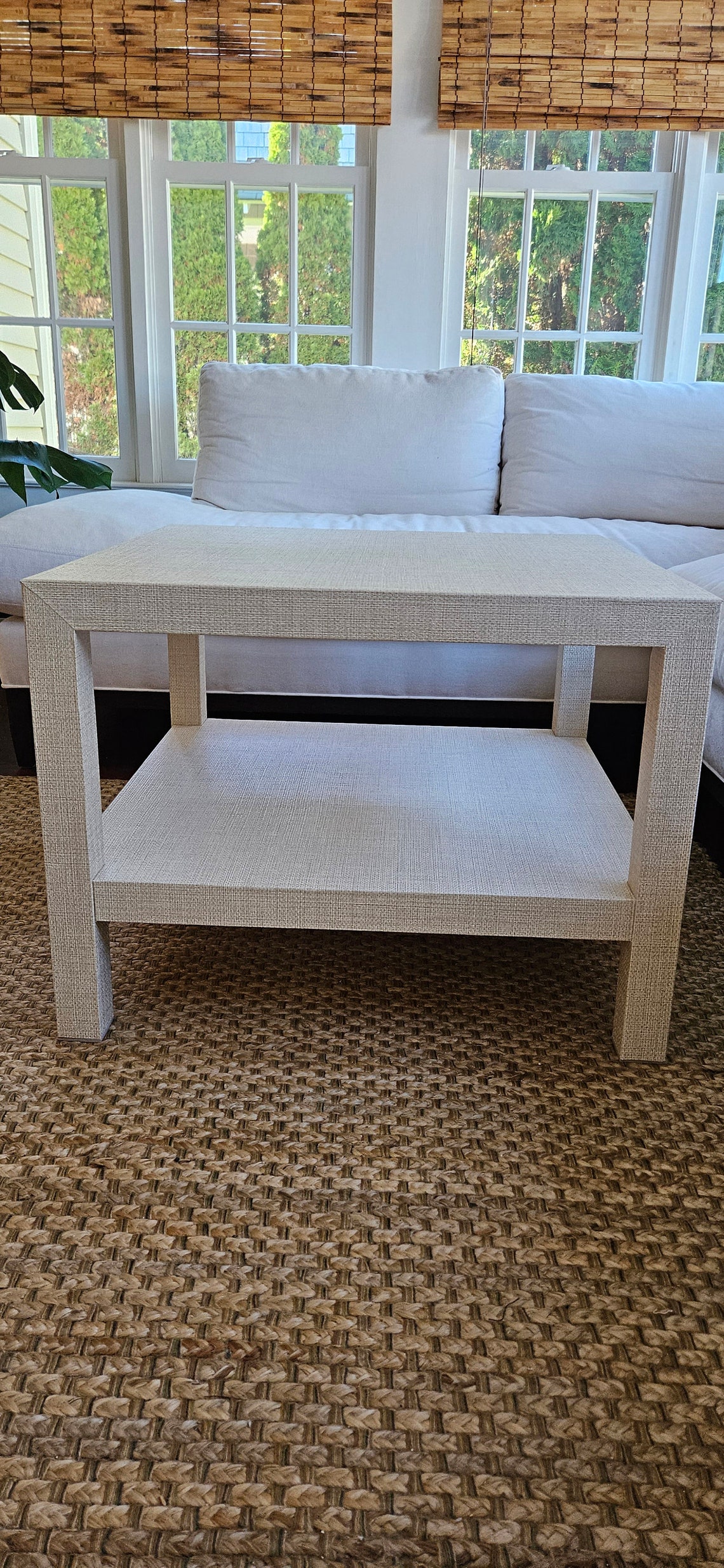 Faux Grasscloth Side Table Furniture Wrapped End Table Faux Grasscloth ...