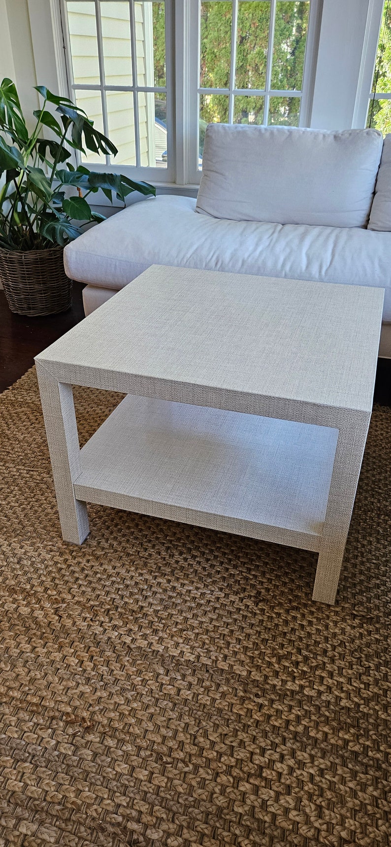 Faux Grasscloth Side Table Furniture Wrapped End Table Faux Grasscloth Vinyl Parsons Style End ...