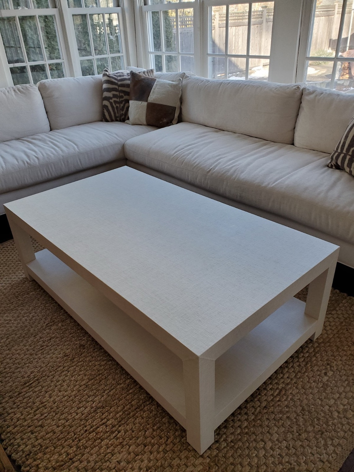 Living Room Coffee Table Wallpaper Covered Coffee Table With Grasscloth ...