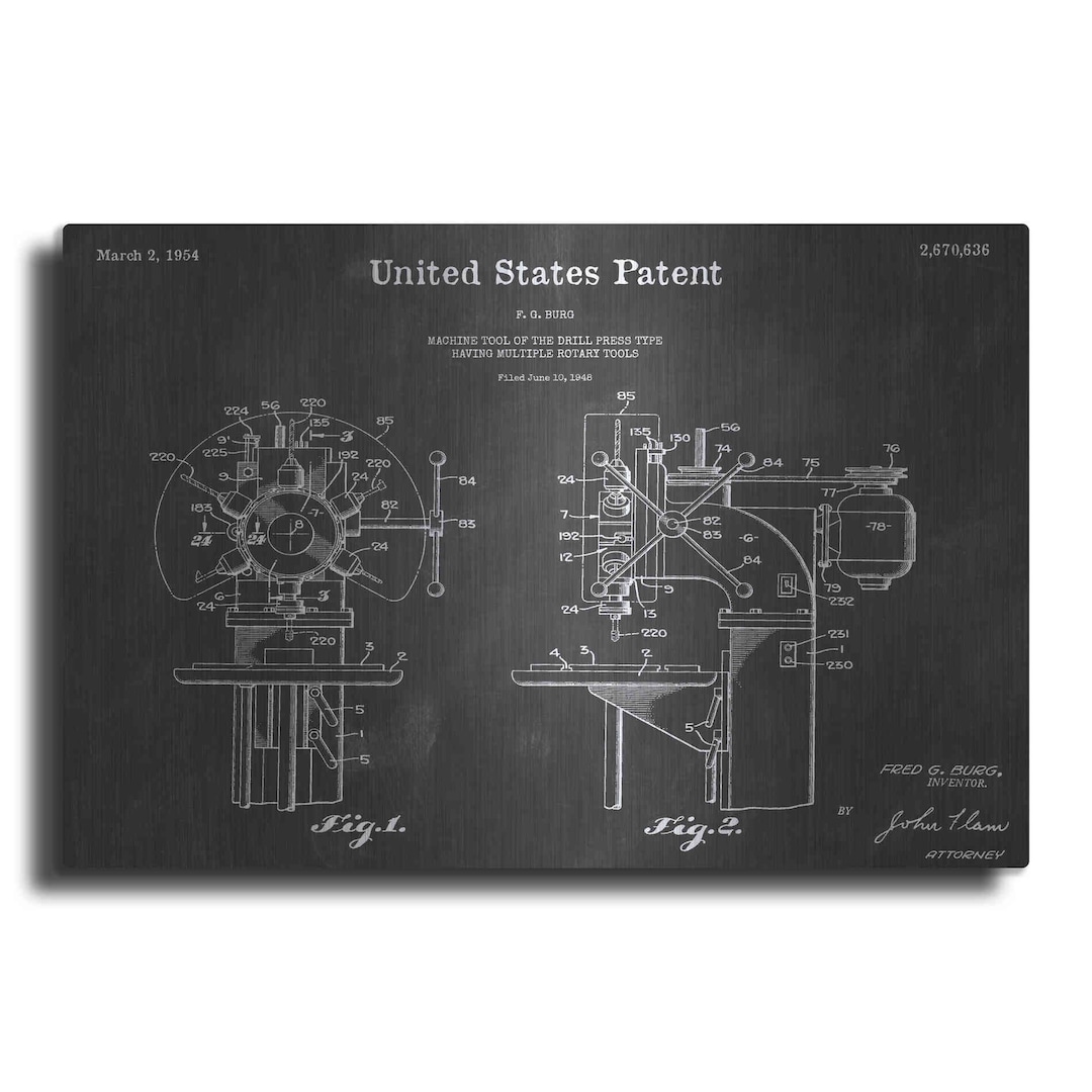 Drill Press Vintage Patent Blueprint by Epic Portfolio, Metal Wall Art ...