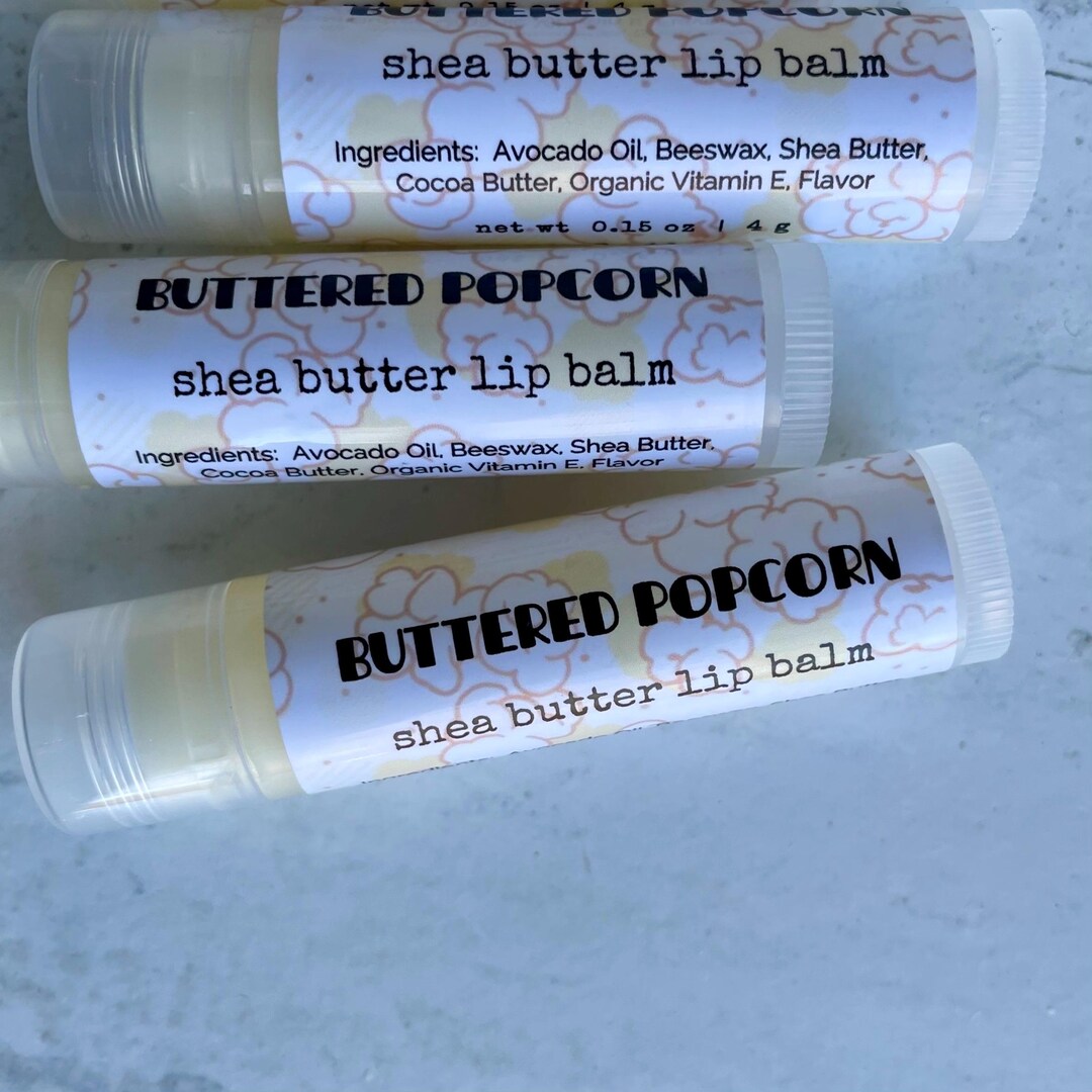Buttered Popcorn Shea Butter Lip Balm, All Natural Chapstick, Luxury ...
